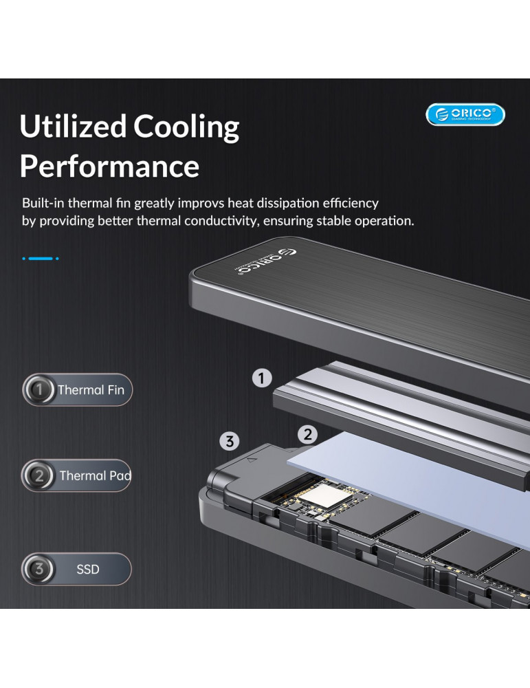 Външна кутия за диск Orico M.2 NVMe M key - USB3.1 Gen2 Type-C, 10Gbps - HM2-G2-BK-BP