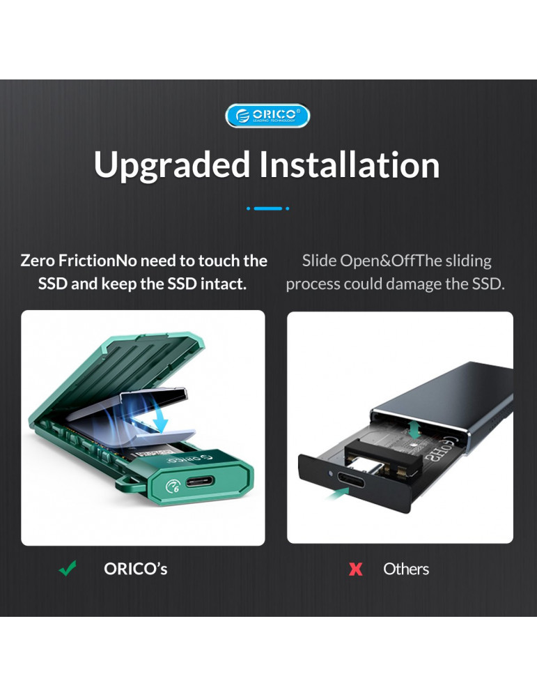 Външна кутия за диск Orico M.2 NVMe M key - USB3.1 Gen2 Type-C, 10Gbps - HM2-G2-BK-BP
