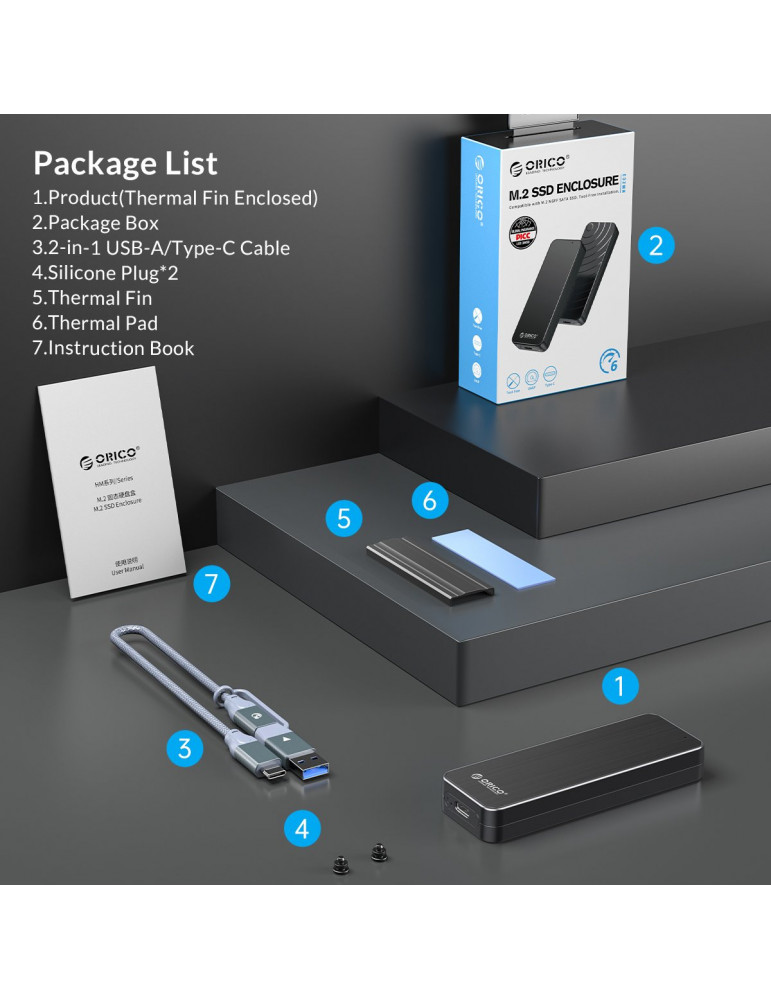 Външна кутия за диск Orico M.2 NVMe M key - USB3.1 Gen2 Type-C, 10Gbps - HM2-G2-BK-BP