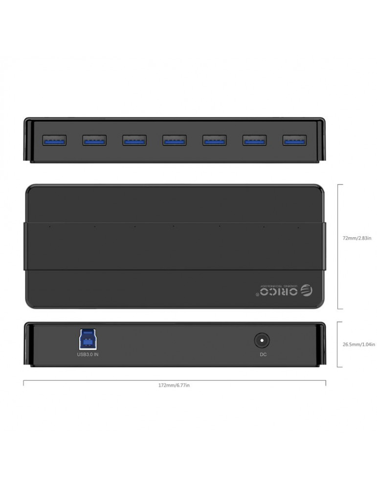 Хъб Orico USB3.0 HUB 7 port with Premium Power Adapter, Black - H7928 ...